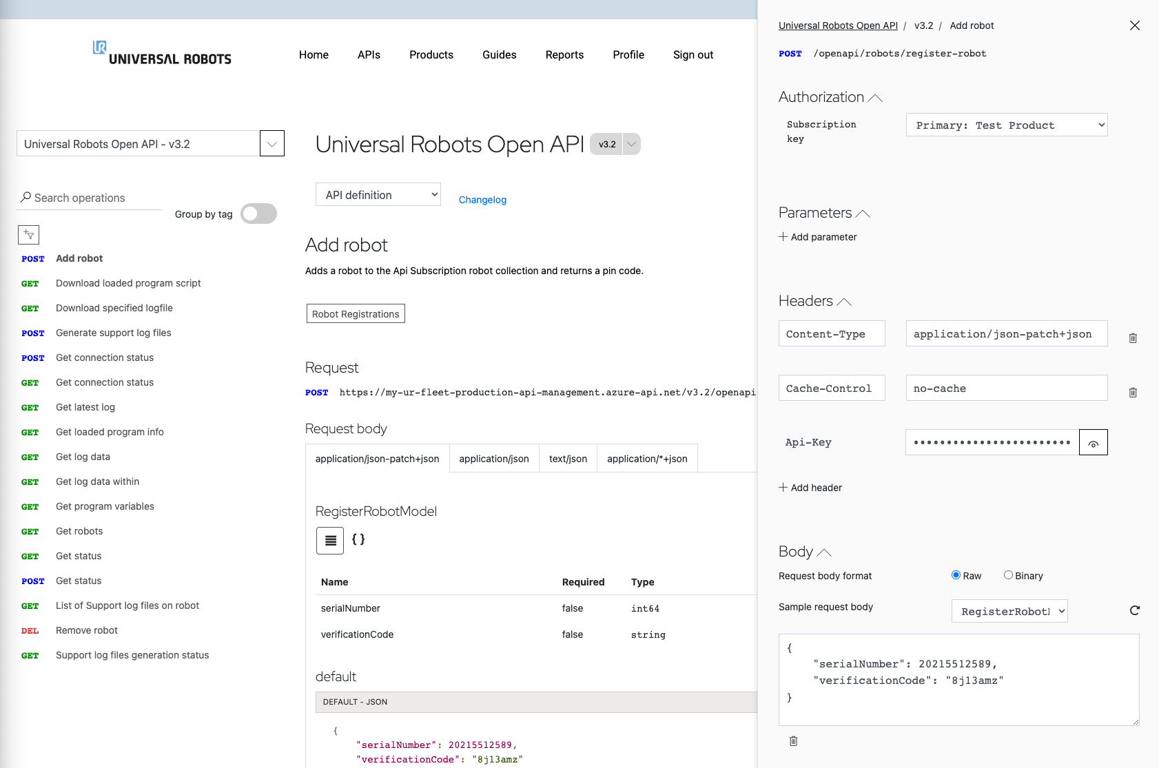 Get Started - Universal Robots API Management